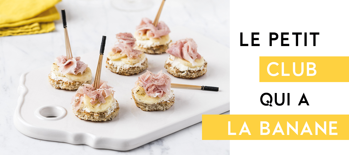 Recipe for mini-toast with banana, white ham and fresh cheese