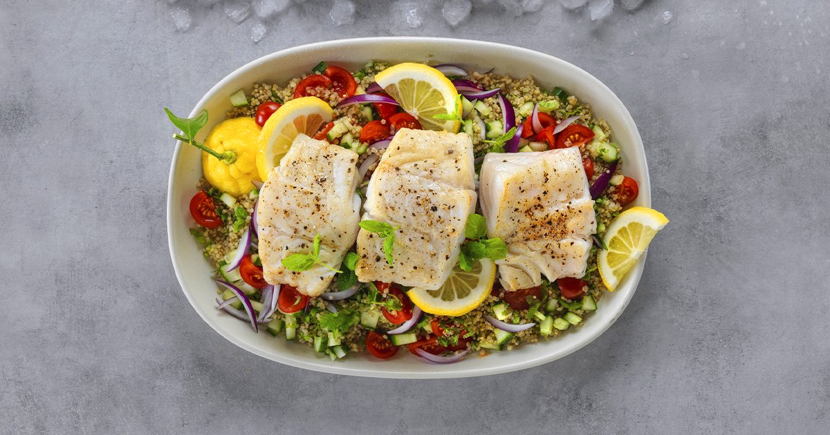 La recette de Skrei de Norvège quinoa et chutney à la menthe