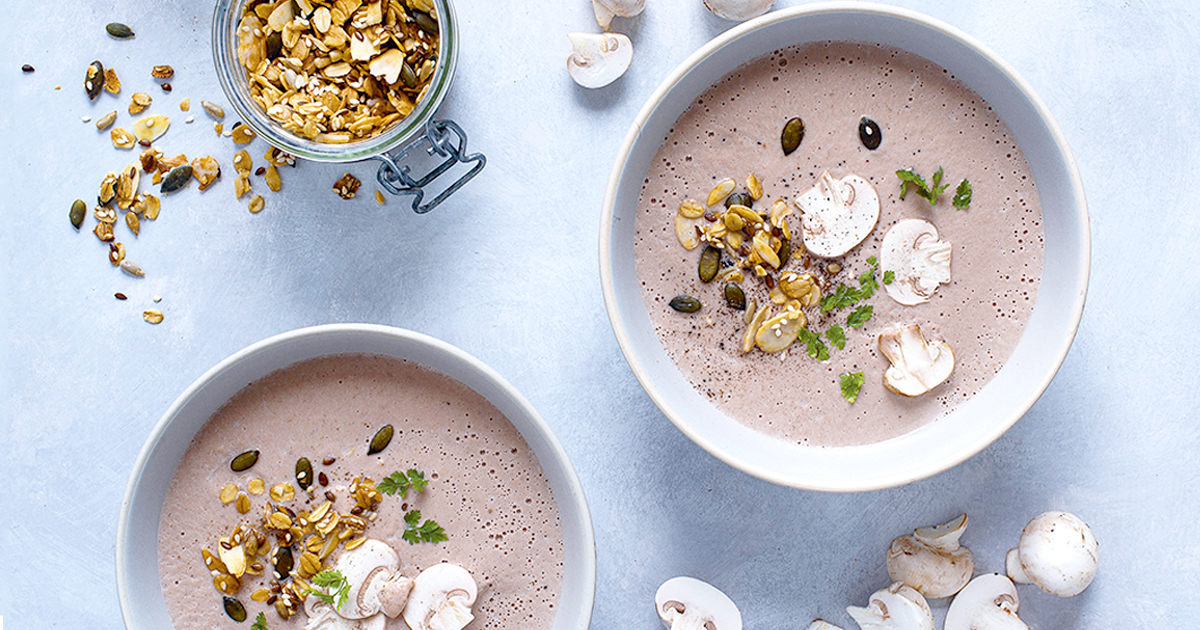 La recette de soupe aux champignons et granola salé sans gluten